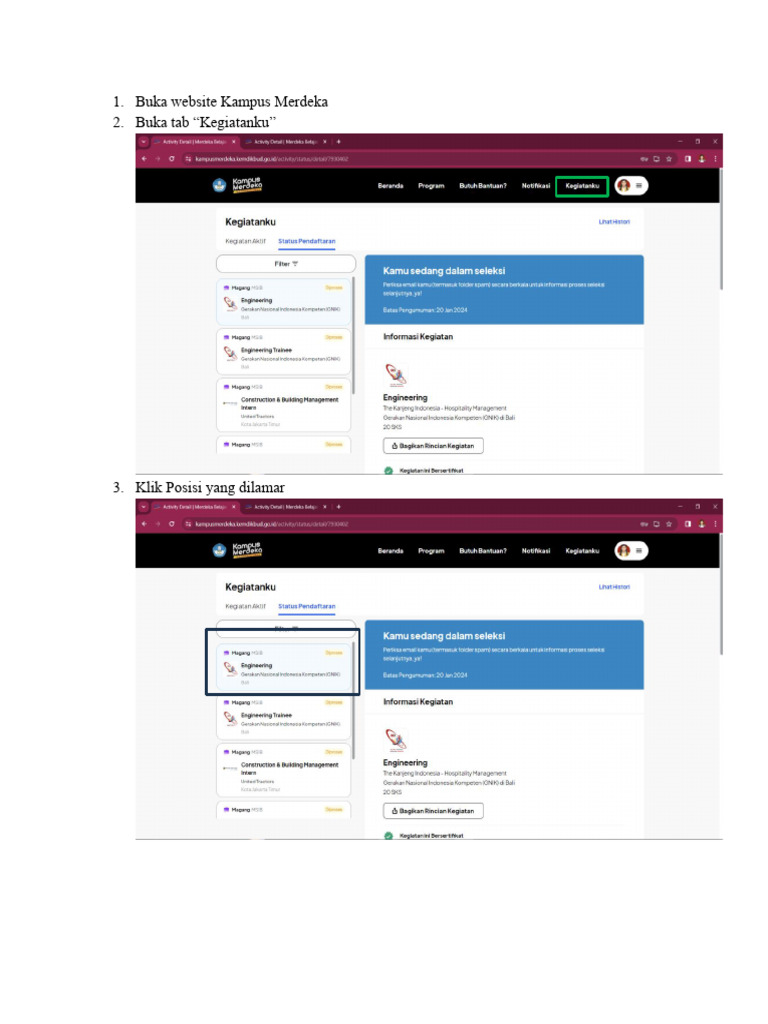 Cara Cek Penuh atau Belumnya Posisi Magang di Web MSIB | PDF