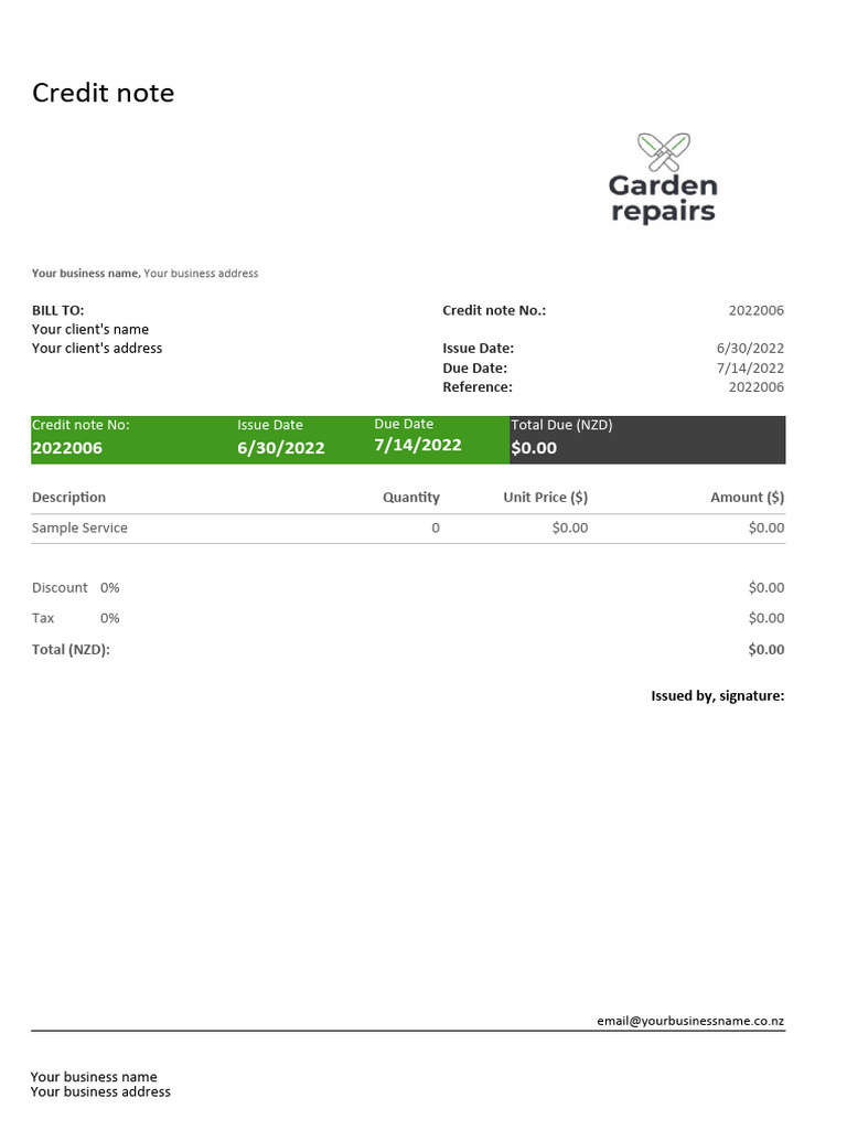 Stripe Credit Note Template | PDF