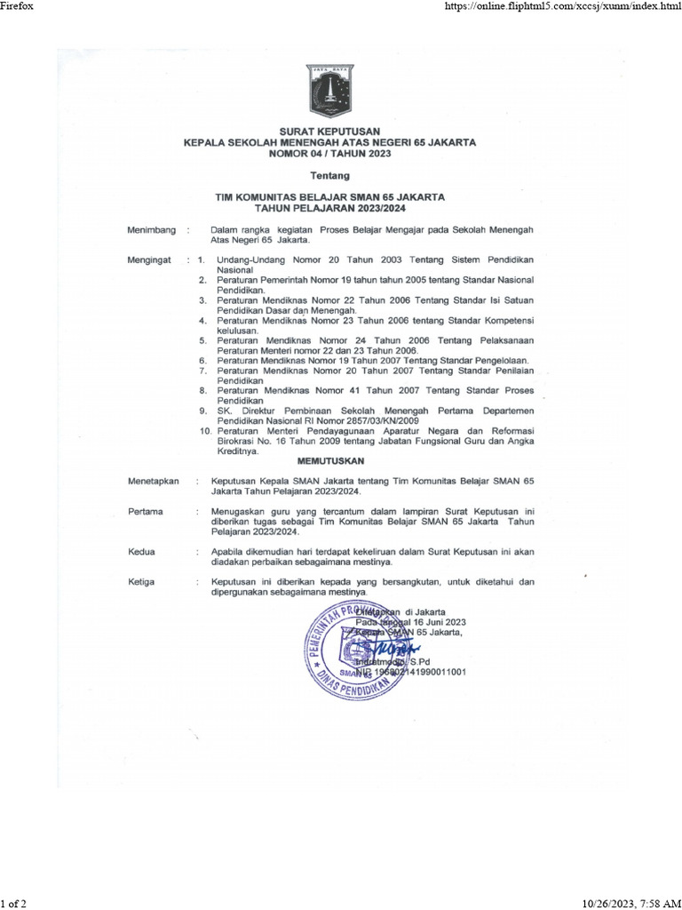 Contoh SK Komunitas Belajar | PDF