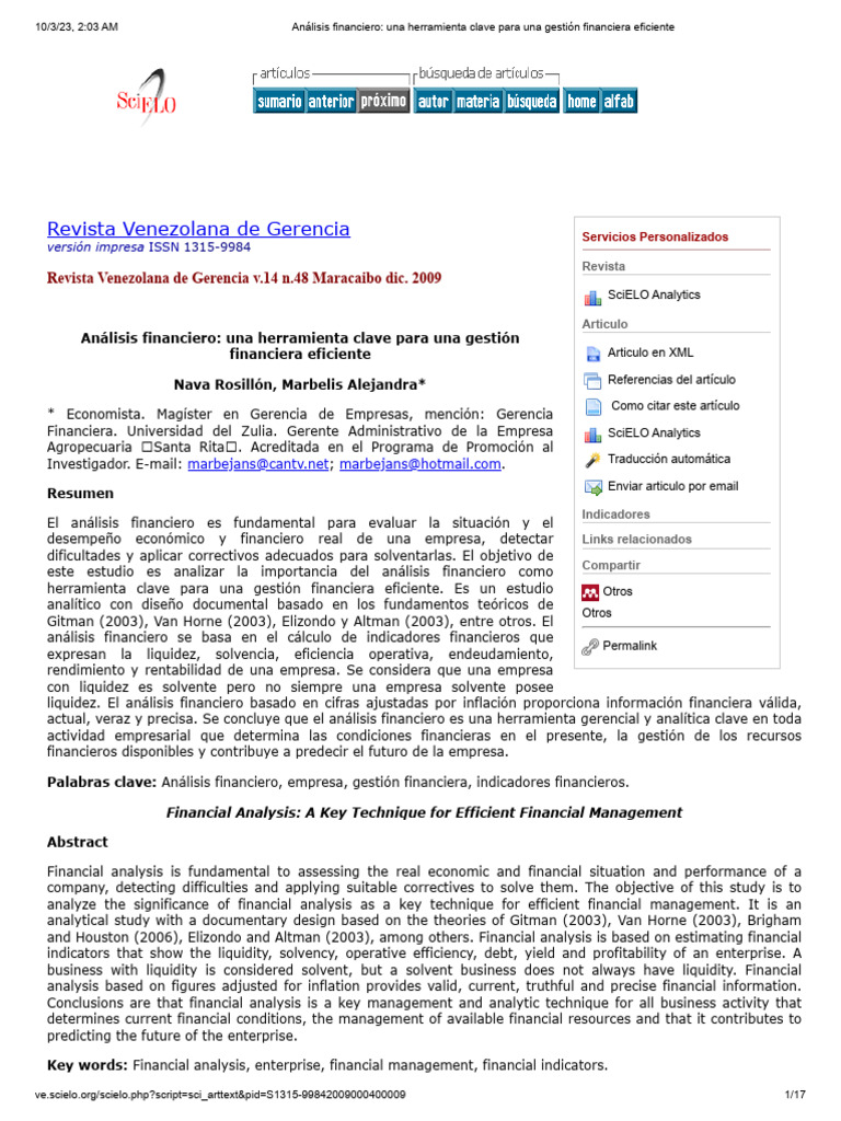 Análisis Financiero - Una Herramienta Clave para Una Gestión Financiera Eficiente - Lectura ...