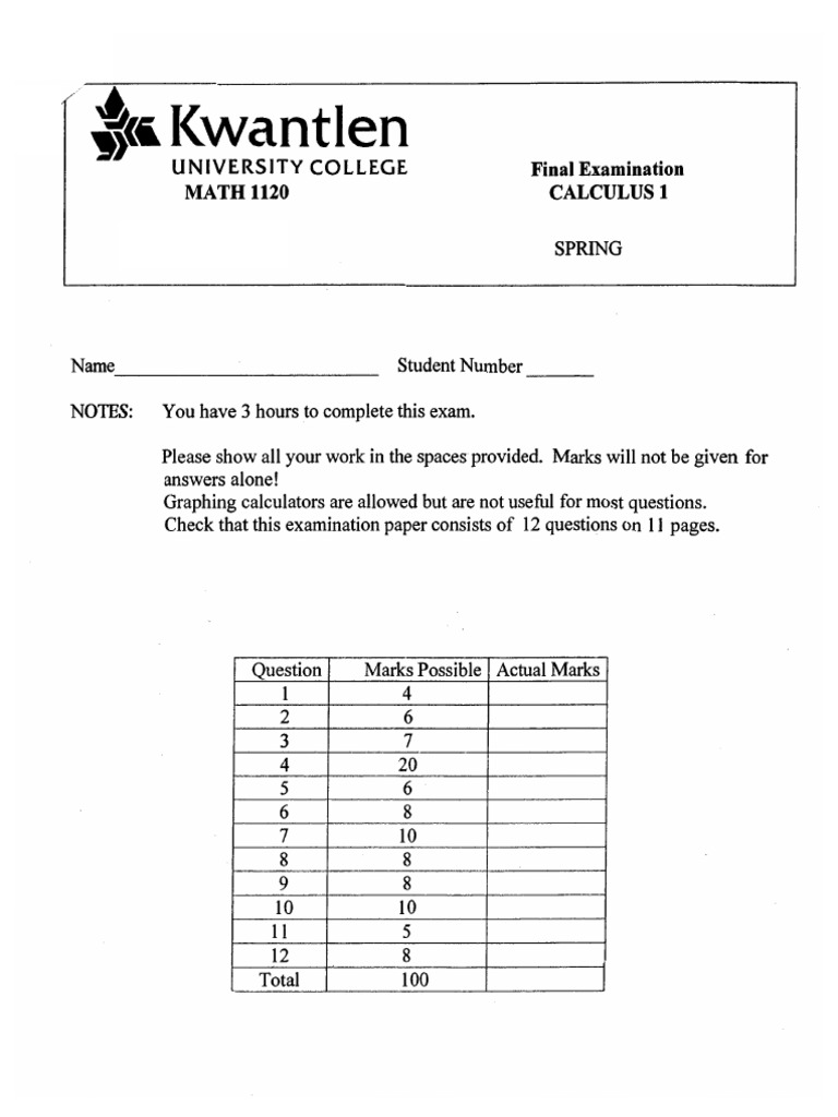 MATH1120 - Practice Final | PDF