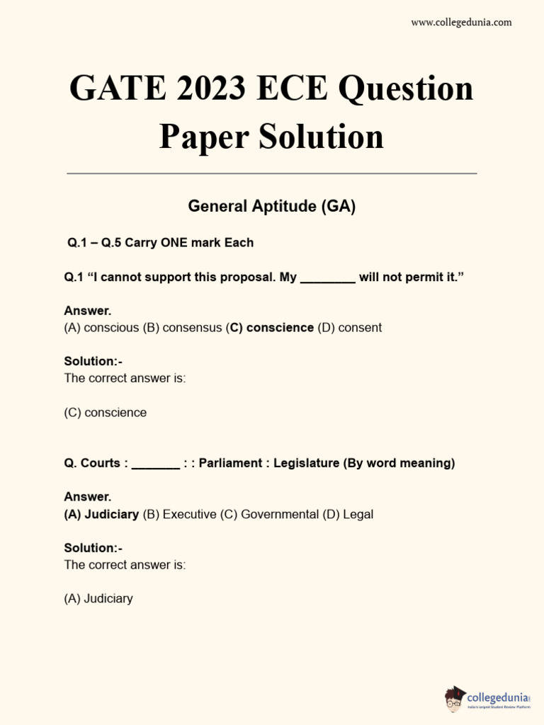 GATE 2023 ECE Question Paper Solution | PDF