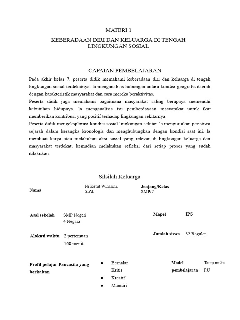 Kls 7 Fase D TP 1.1 Silsilah Keluarga | PDF