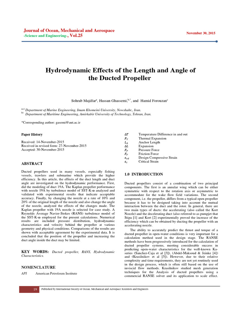 Hydrodynamic Effects of The Length and Angle of The Ducted Propeller ...