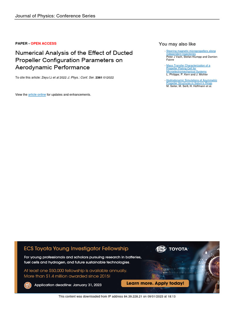 Ducted Propeller Aerodynamics Analysis | PDF | Propeller | Thrust