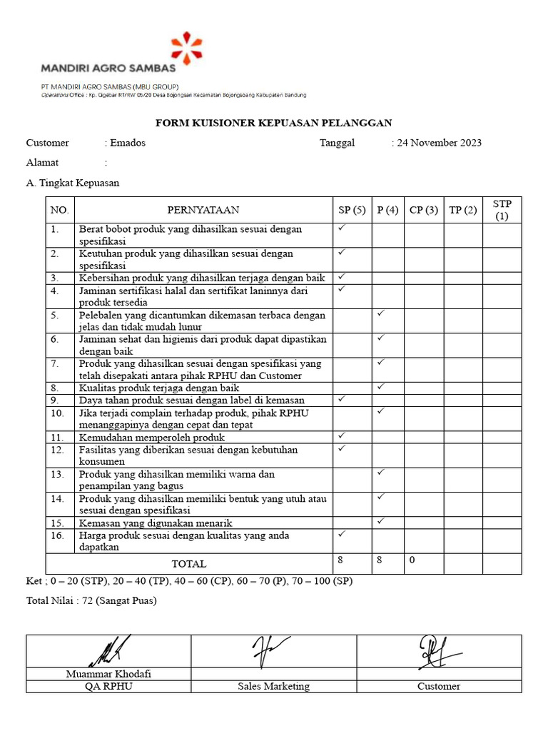 Form Kepuasan Pelanggan, Emados | PDF Form Kepuasan Pelanggan, Emados | PDF