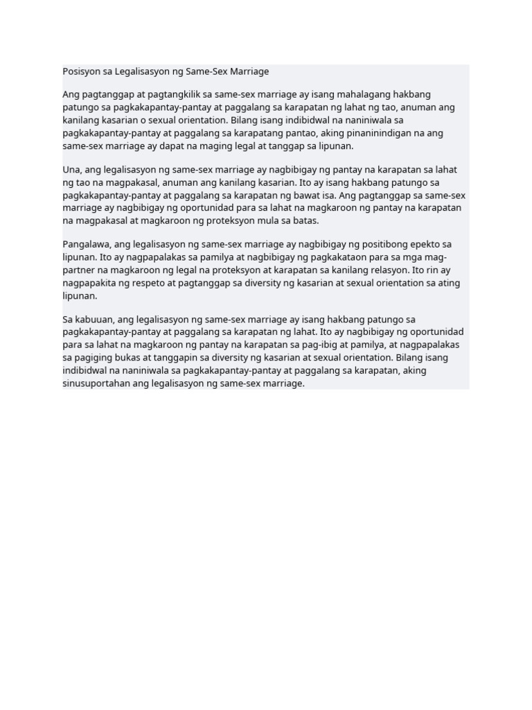 Posisyon Sa Legalisasyon NG Same | PDF