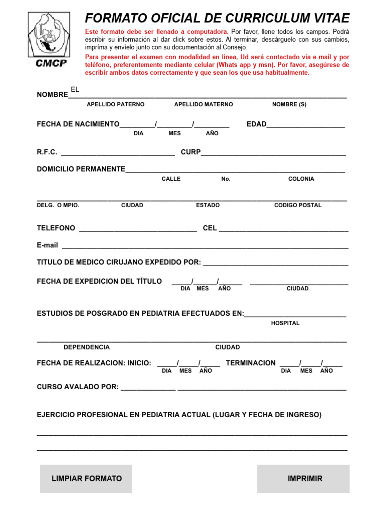 Formato CV CMCP 2022 | PDF