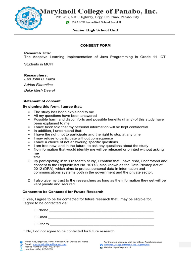 Consent Form | PDF | Career & Growth | Social Science