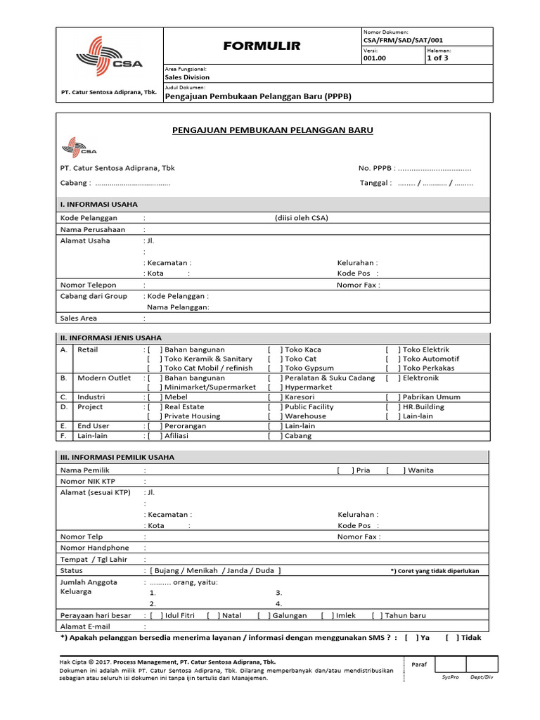 Draft Formulir Pengajuan Pelanggan Baru - NOO | PDF