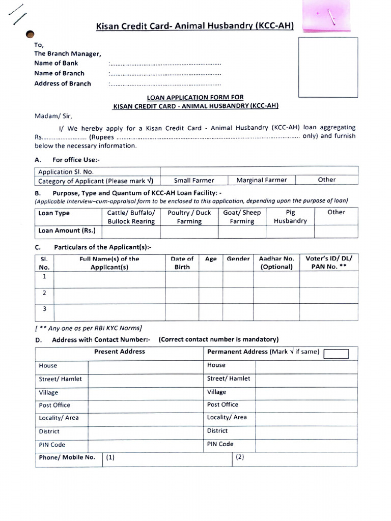 Kisan Credit Card-Animal Husbandry (Kcc-Ah) | PDF | Banks | Poultry Farming