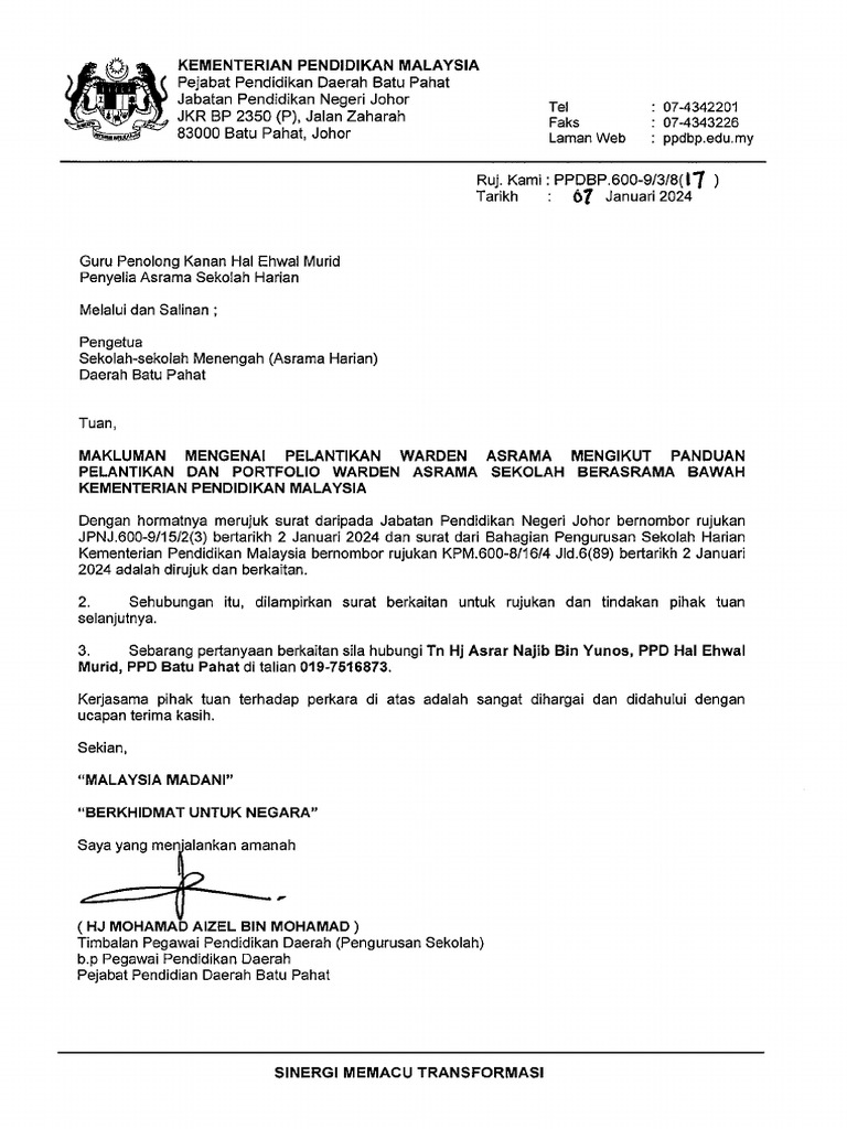 Pelantikan Warden Asrama Mengikut Panduan Pelantikan Dan Portfolio | PDF