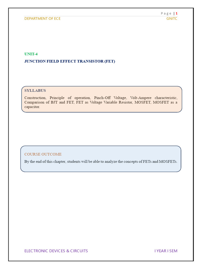 EDC Unit-4 | PDF | Field Effect Transistor | Mosfet