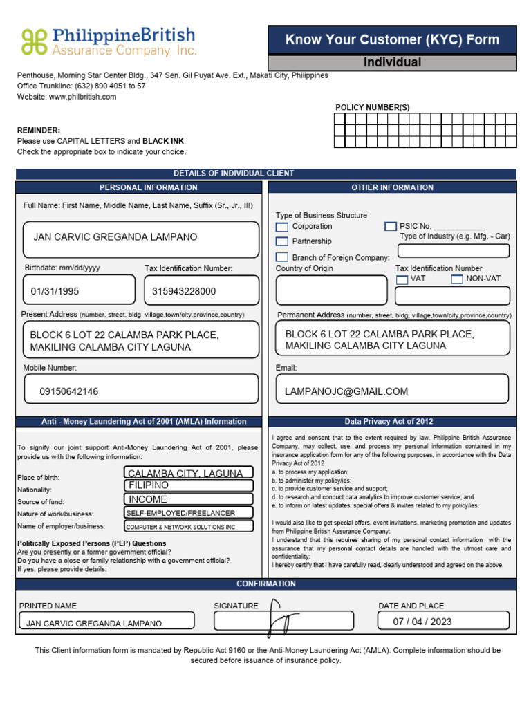 KYC Form 2022 Individual | PDF | Business | Economies