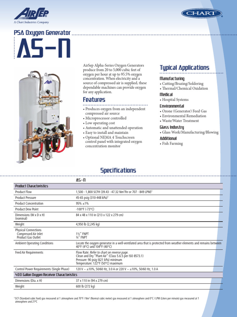 AirSep as-N Datasheet | PDF | Oxygen | Pressure