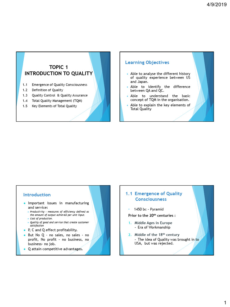 QM Week 1 INTRODUCTION | PDF | Quality (Business) | Quality Assurance