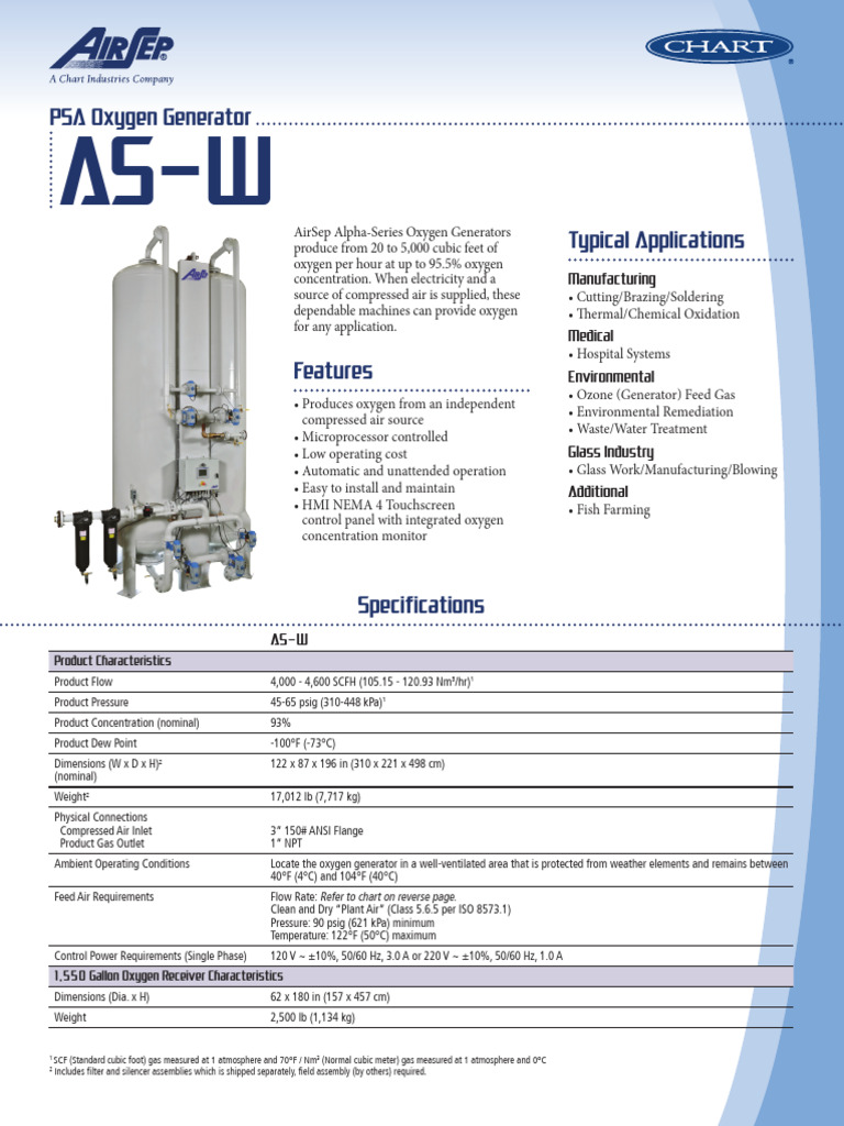 AirSep As-W Datasheet | PDF | Oxygen | Chemistry