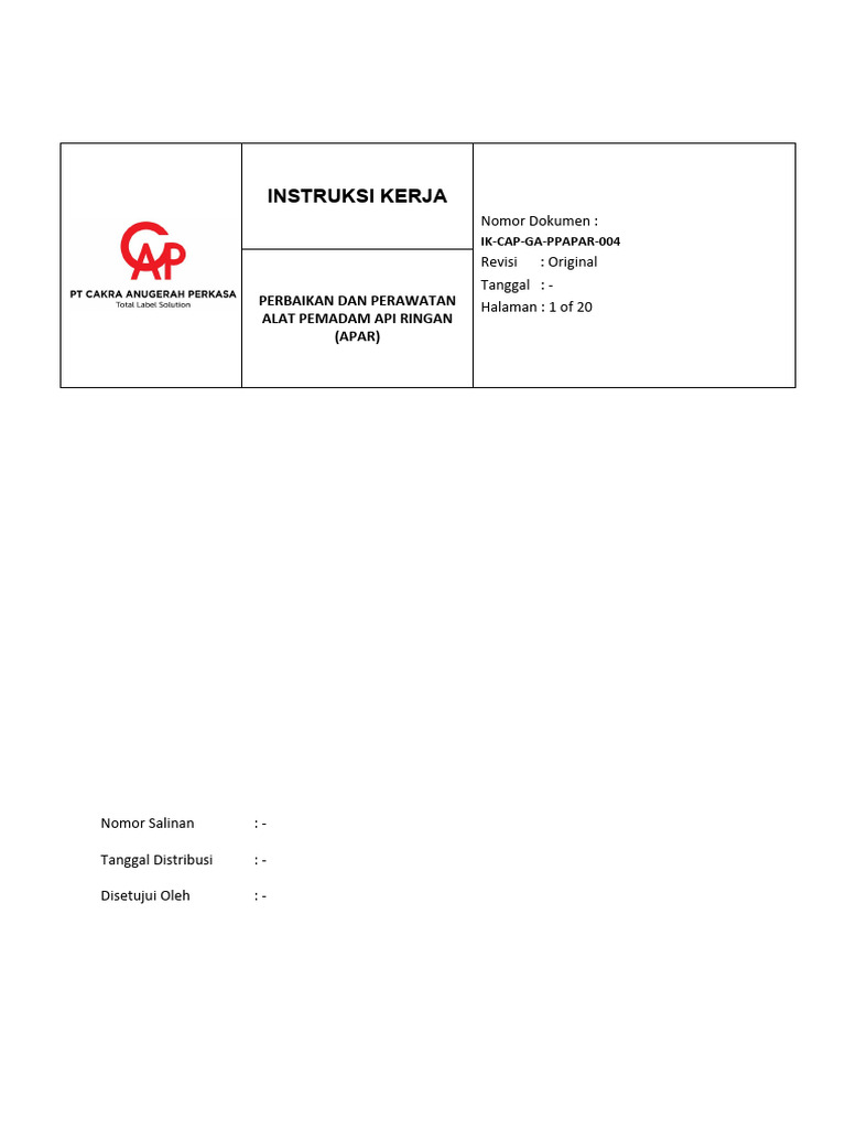 Ik Perbaikan Dan Perawatan Alat Pemadam API Ringan (Apar) | PDF