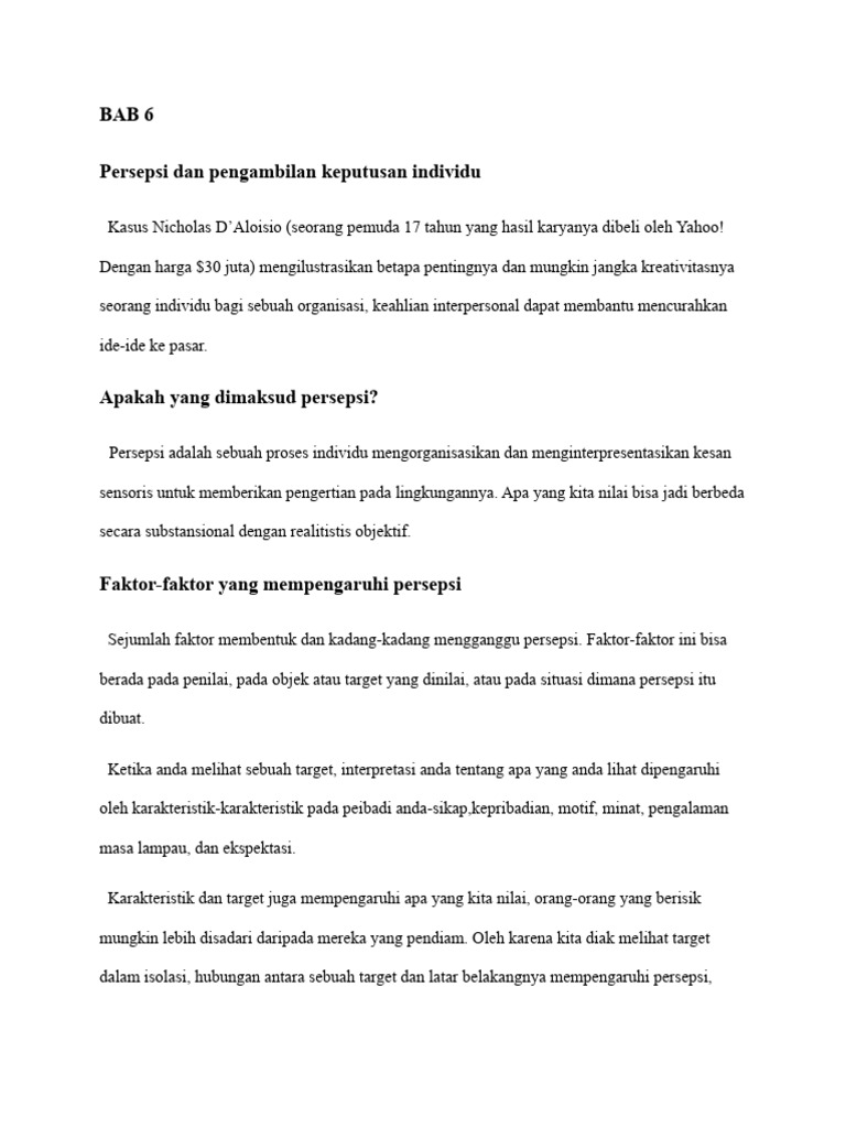 Bab 6 (Persepsi Dan Pengambilan Keputusan Individu) | PDF