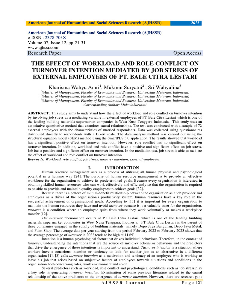 The Effect of Workload and Role Conflict On Turnover Intention Mediated ...