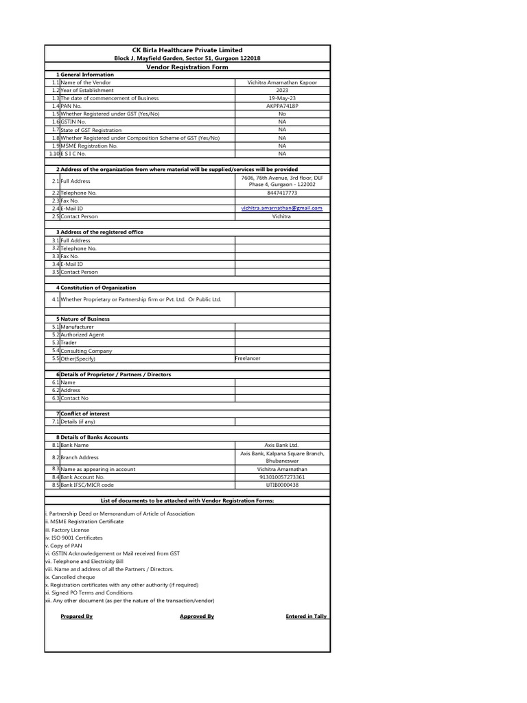 CKBHPL Vendor Regn Form (Final Version) | PDF | Business