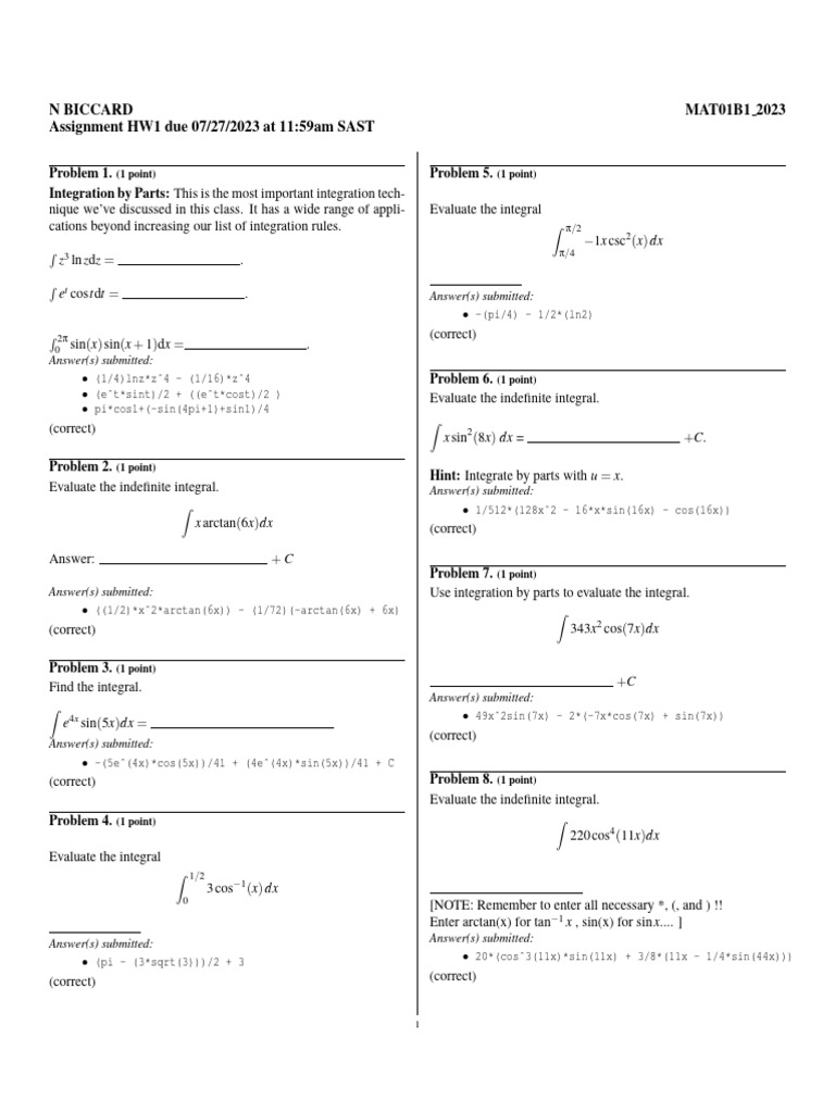 MAT1B1 WeBWork1 - Memo | PDF | Arithmetic | Mathematical Relations