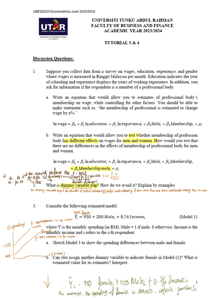 Tutorial 3 4 | PDF | Ordinary Least Squares | Errors And Residuals