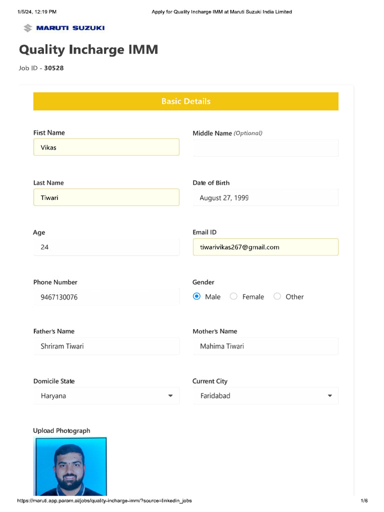 Apply For Quality Incharge IMM at Maruti Suzuki India Limited | PDF