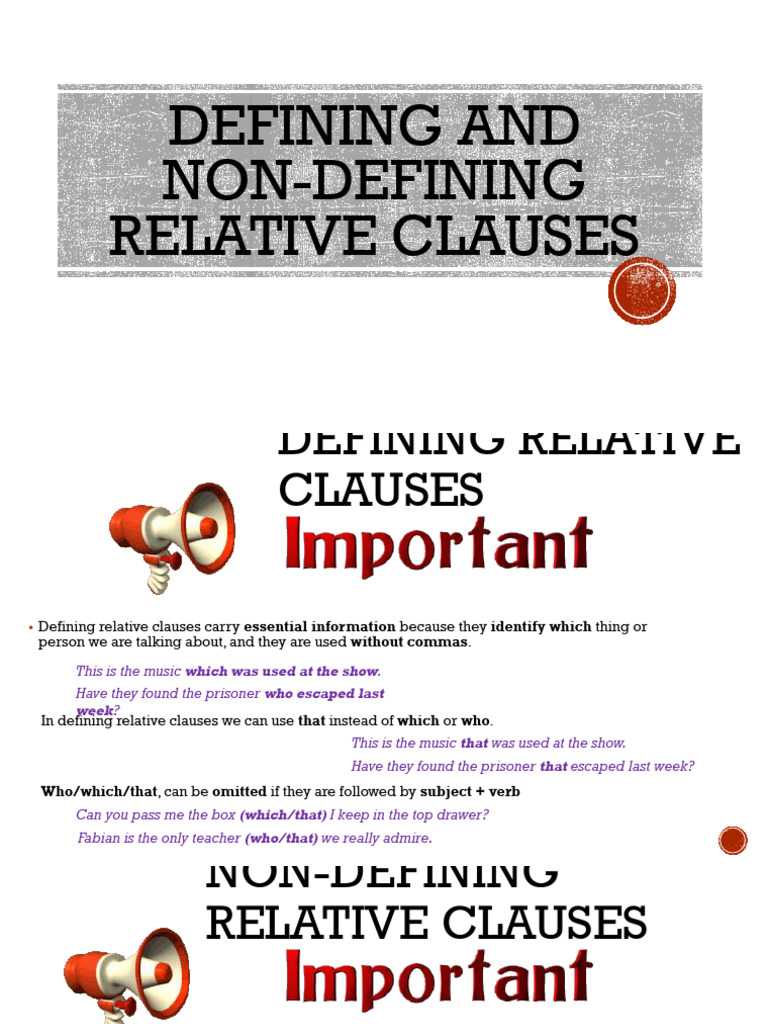 Defining and Non-Defining Relative Clauses | PDF | Linguistics ...