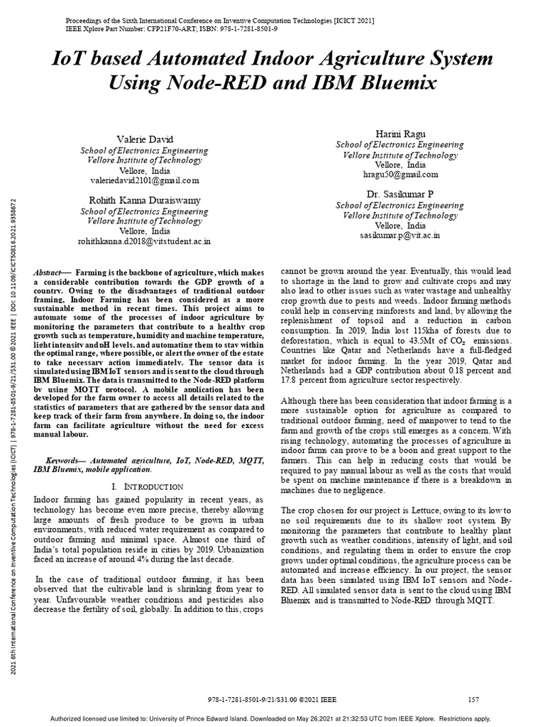 IoT based Automated Indoor Agriculture System | PDF | Internet Of ...