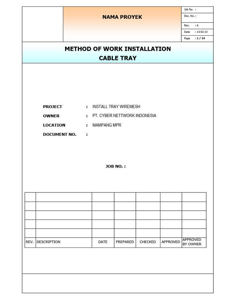 3 Method of Work Installation For Cable Tray | PDF