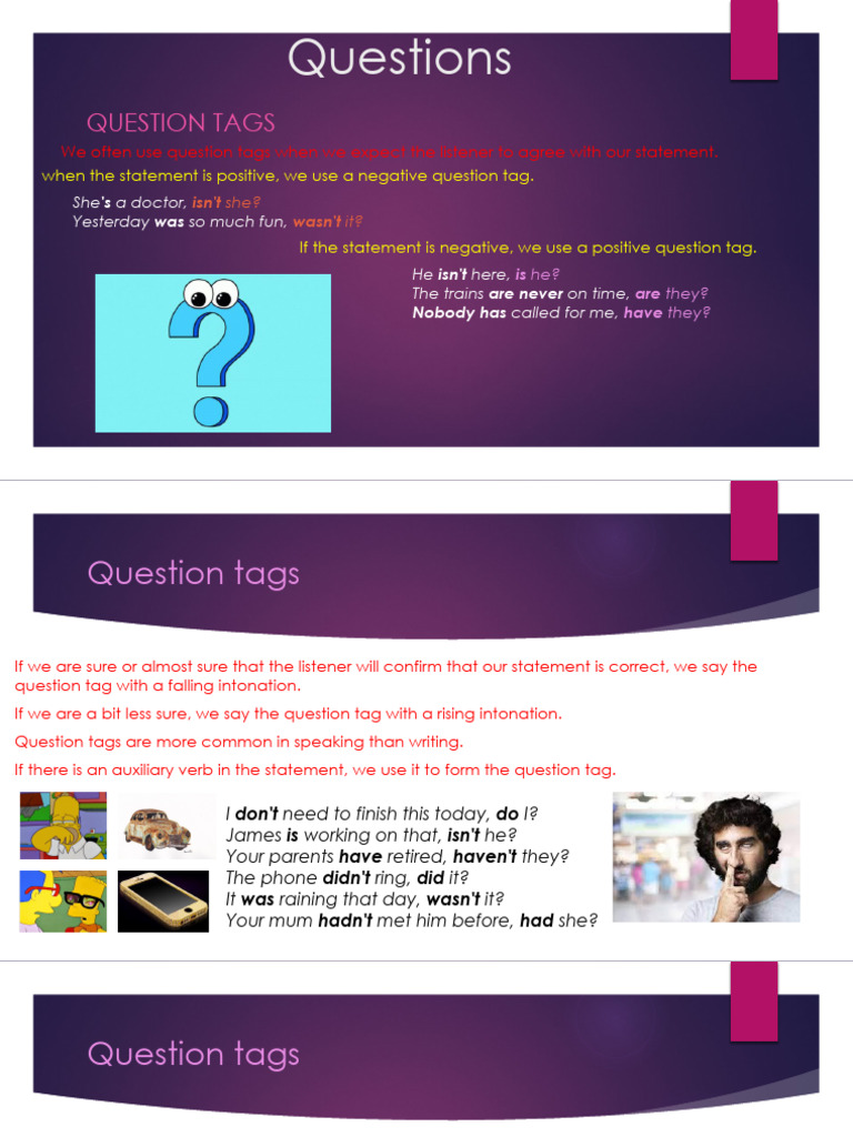 Tag and Indirect Questions | PDF | Question | Semantic Units