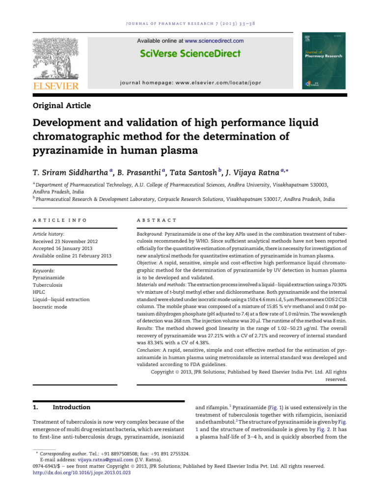 Development And Validation Of Hplc For Determination Of Pyrazinamide In