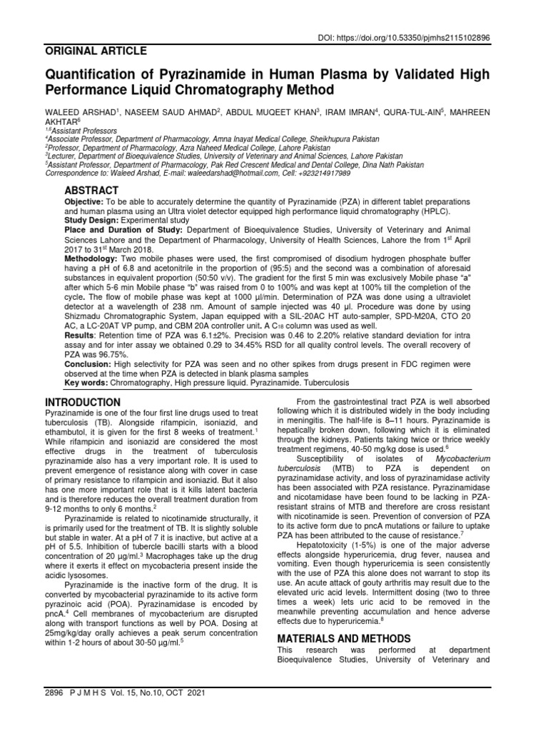 Development Of Pyrazinamide In Human Plasma Hplc Pdf High