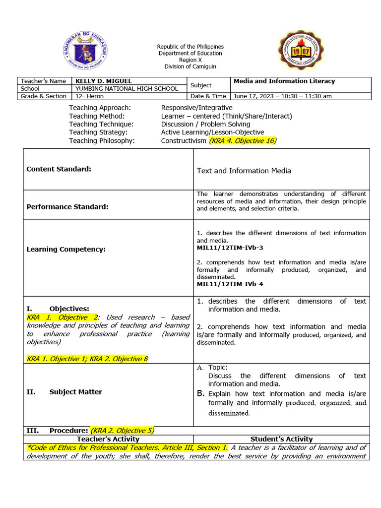 Demo Lesson Plan | PDF