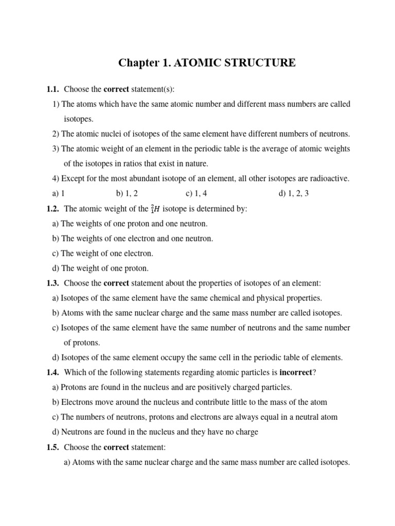 Chapter 1 Atomic Structure Exercises | PDF Chapter 1 Atomic Structure Exercises | PDF