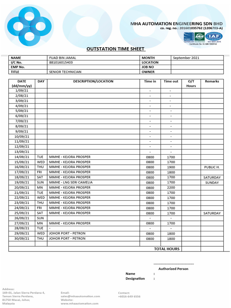example Time Sheet | PDF