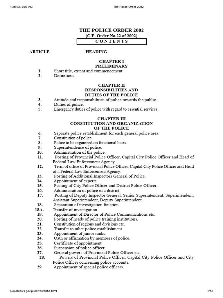 Police Order 2002 Overview and Structure | PDF | Police | Inspector