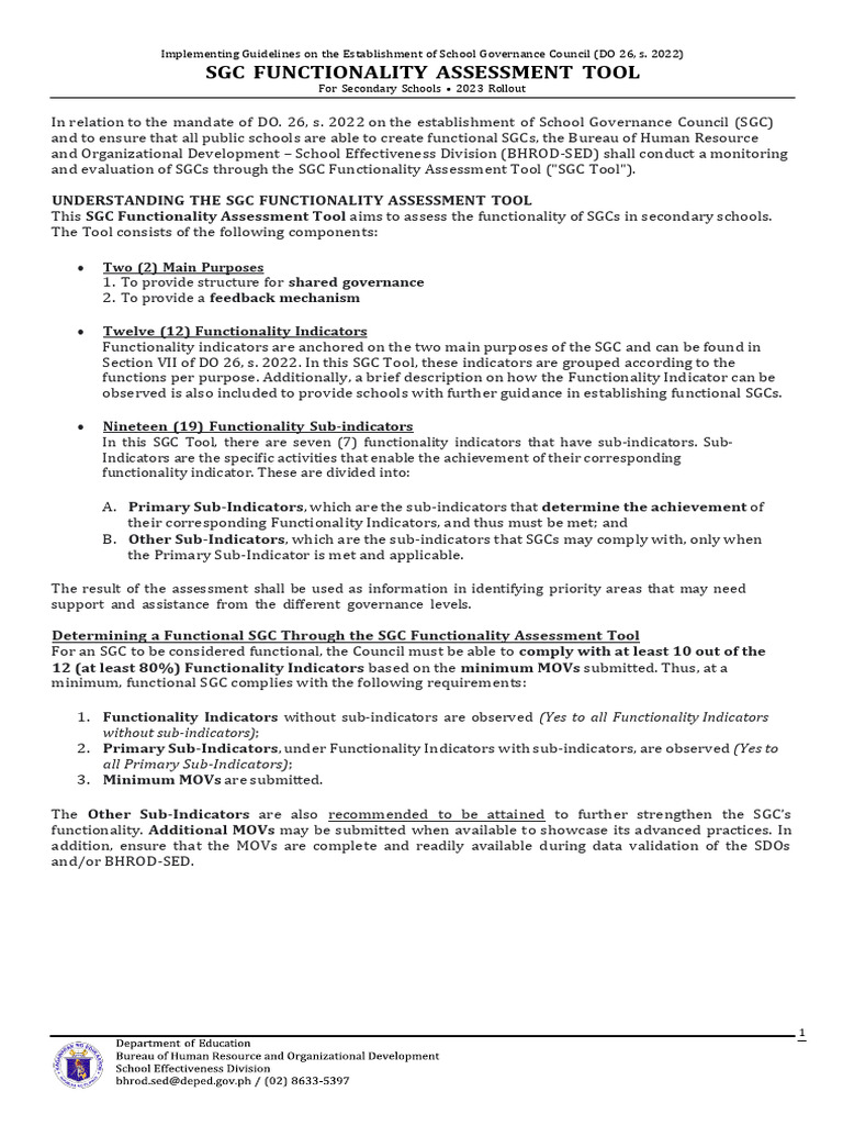 SGC Functionality Assessment Tool 2023 | PDF | Governance | Online And ...