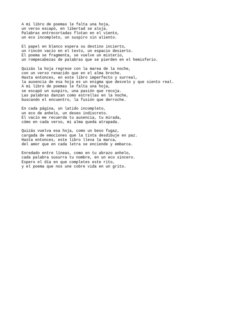 A Mi Libro de Poemas Le Falta Una Hoja | PDF | Arte | Poesía