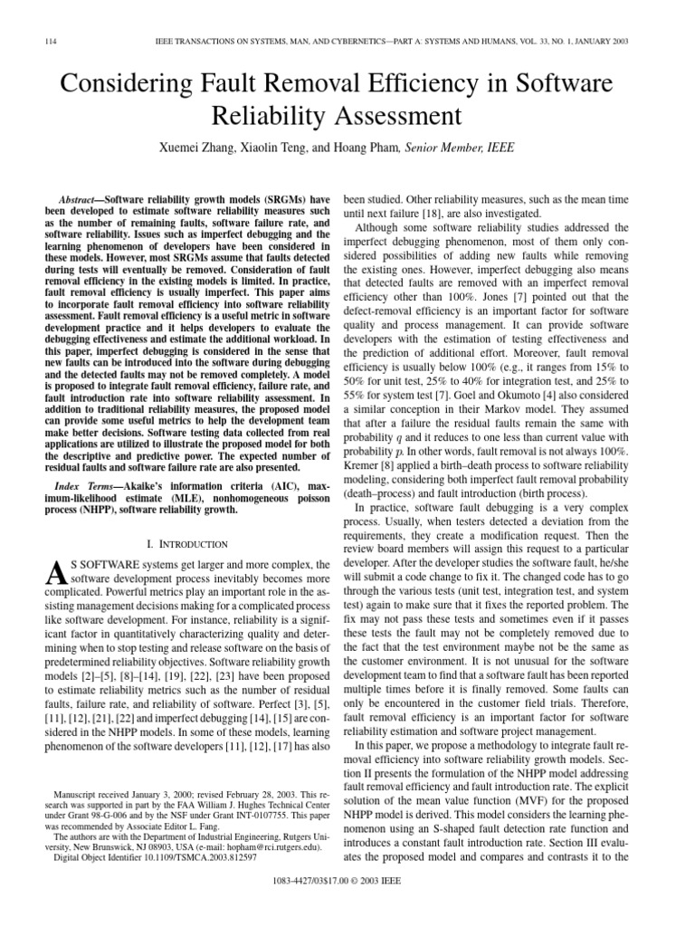 Considering Fault Removal Efficiency In Software Reliability Assessment
