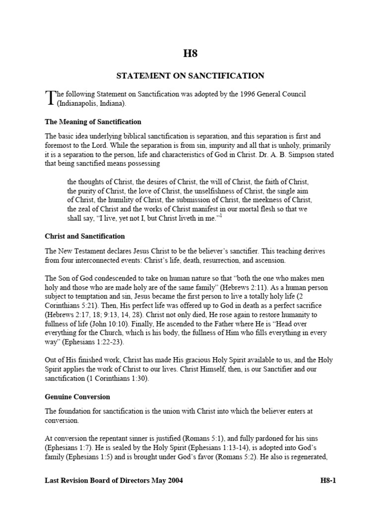 Statement On Sanctification H8 2015 | PDF | Sanctification | Justification (Theology)