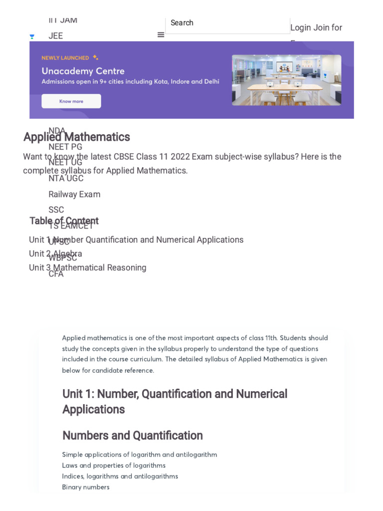 Class 11th Syllabus For Applied Mathematics | PDF | Set (Mathematics ...