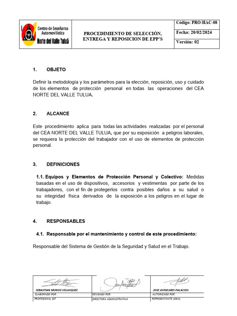 Procedimiento de EPP S | PDF | Tecnología e ingeniería