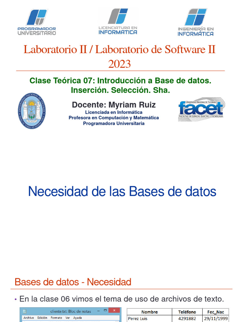 Clase 07 - Laboratorio II 2023 | PDF | Bases de datos | Mi sql