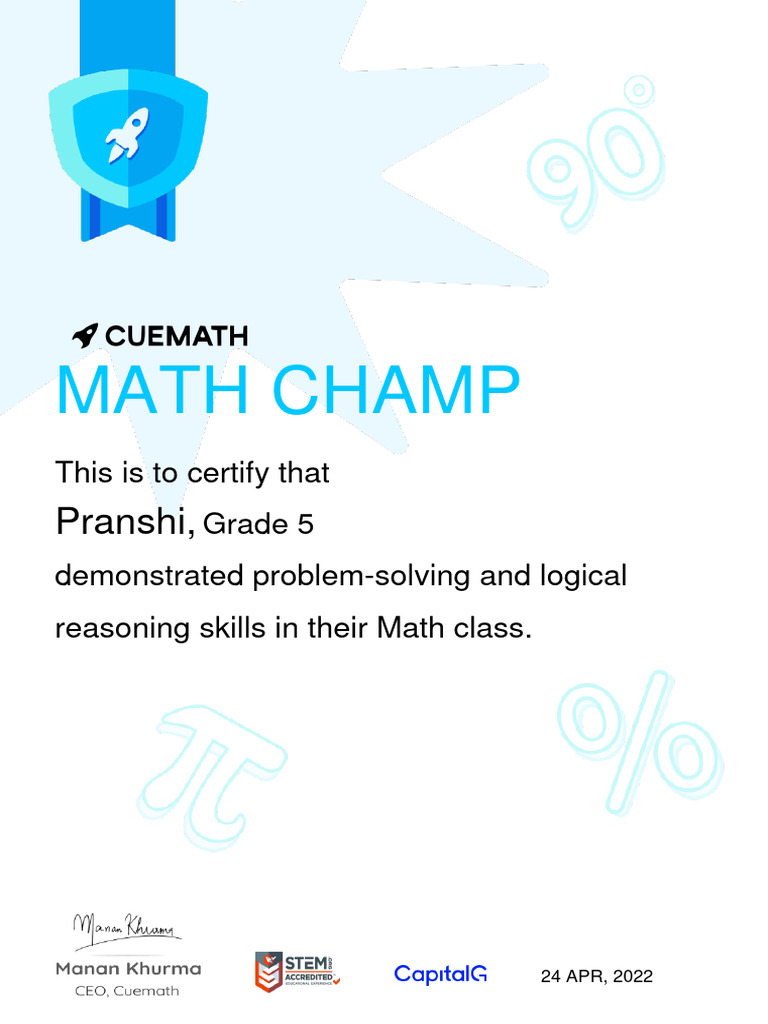 Cuemath Certificate | PDF