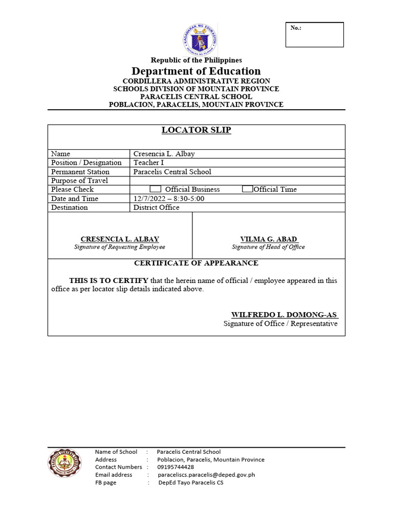 Locator Slip - Authority To Travel | PDF