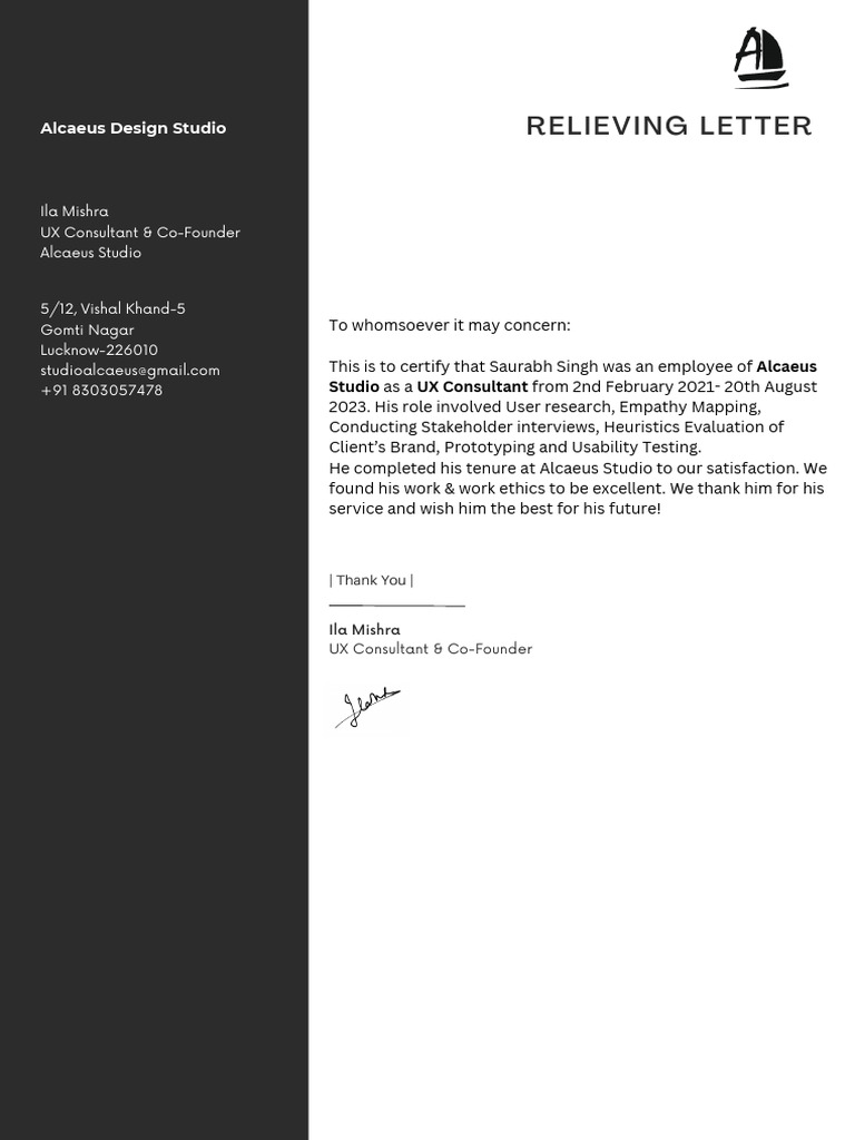 Relieving Letter Layout | PDF