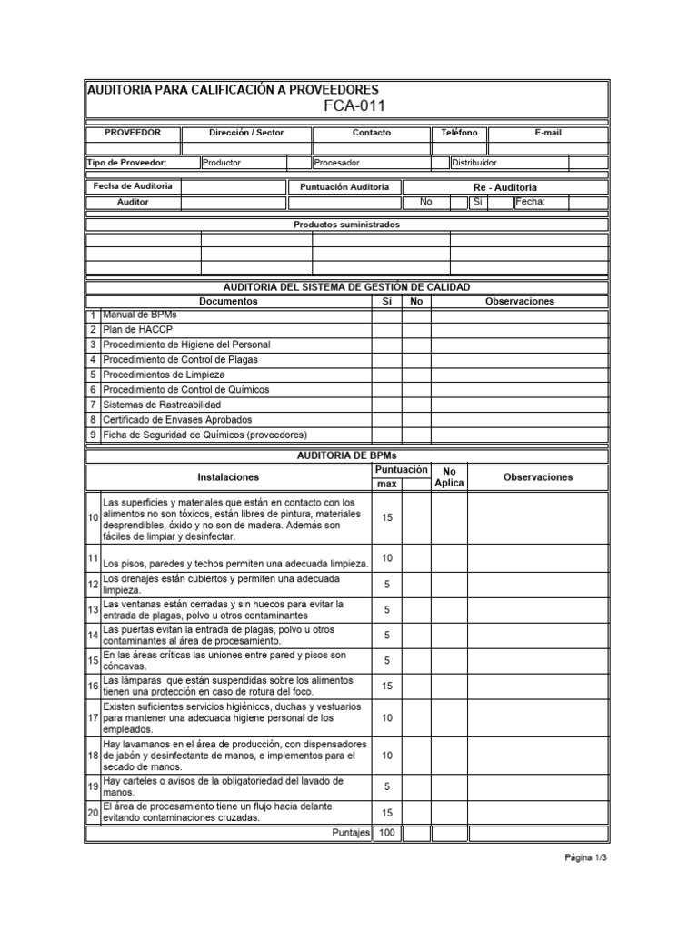 Checklist de Auditoria A Proveedores | PDF | Alimentos | Auditoría Checklist de Auditoria A Proveedores | PDF | Alimentos | Auditoría