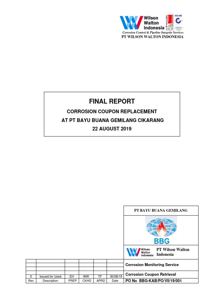 Final Report Coupon Replacement at BBG - August' 19 | PDF | Corrosion | Industrial Processes